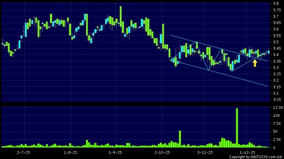 《AI》中國利郎(01234.HK)出現「區域突破」技術圖表形態